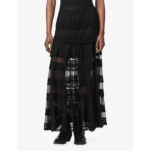ALLSAINTS Maggie Logo-waist Tiered Woven Maxi Skirt