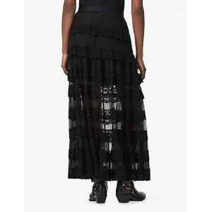 ALLSAINTS Maggie Logo-waist Tiered Woven Maxi Skirt