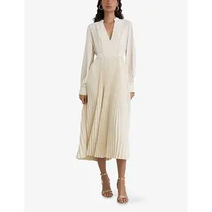 REISS Millie Stud Detail Pleated Midi Dress