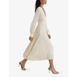 REISS Millie Stud Detail Pleated Midi Dress