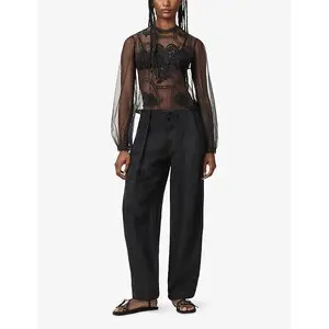 ALLSAINTS Cesca Embroidered Long-sleeve Sheer Woven Top