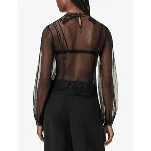 ALLSAINTS Cesca Embroidered Long-sleeve Sheer Woven Top