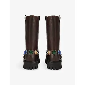 Kurt Geiger Ophelia Buckle Leather Biker Boots