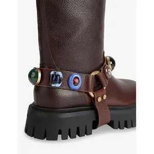 Kurt Geiger Ophelia Buckle Leather Biker Boots