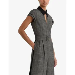 REISS Bella Collared Wide-leg Belted Woven Jumpsuit