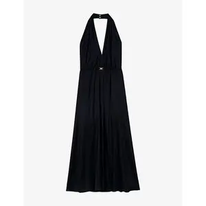 Maje Backless Halter-neck Stretch-woven Maxi Dress