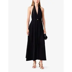Maje Backless Halter-neck Stretch-woven Maxi Dress