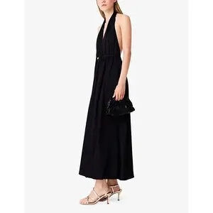Maje Backless Halter-neck Stretch-woven Maxi Dress