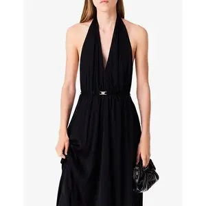 Maje Backless Halter-neck Stretch-woven Maxi Dress