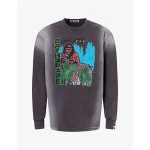 A BATHING APE Military Graphic Waffle Cotton-jersey T-shirt - Charcoal