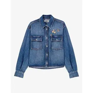 Maje Brooch-embellished Regular-fit Denim Jacket