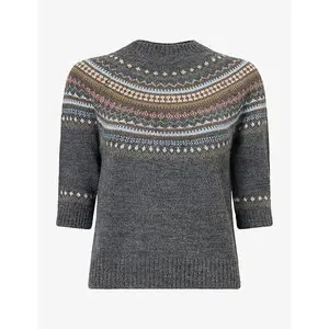Max Mara Fair-isle Round-neck Wool Jumper - Medium Grey Jacquard