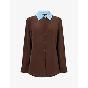 Max Mara Contrast-collar Relaxed-fit Silk Shirt - Brown