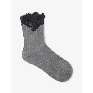 Maje Lace-trim Stretch Cotton-blend Ankle Socks - Anthracite Grey
