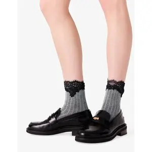 Maje Lace-trim Stretch Cotton-blend Ankle Socks