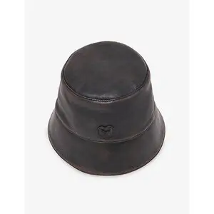 Maje Logo-appliqué Distressed Leather Bucket Hat