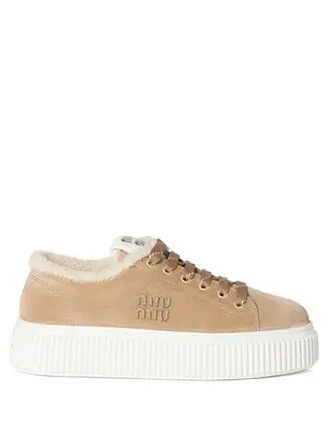 Miu Miu Sneakers In Suede And Sheepskin - Brown
