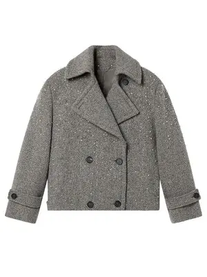 GOLDEN GOOSE Short Coat Queen In Wool With Sequins And Embroidery