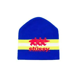 StÜssy Striped Knit Beanie - Blue