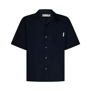 Marni Tropical Wool Bowling Shirt 'blublack - Blue