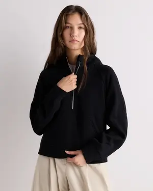 Quince Fleece Cropped Half Zip Hoodie - Black
