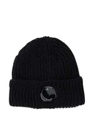 C.P. COMPANY Lens-detail Mini Beanie With Ribbed Cuff, 100% Wool - Nero