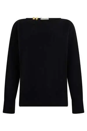 Alberta Ferretti Inspired Wool Silk Cashmere Sweater With Golden Detail - Black
