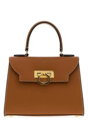 CARBOTTI Leather Erika Mini Handbag 22 Cm - Camel
