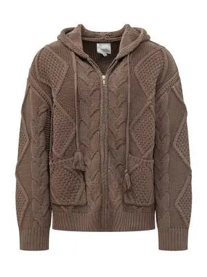 FOUND Cable Zip-up Hoodie - Brown