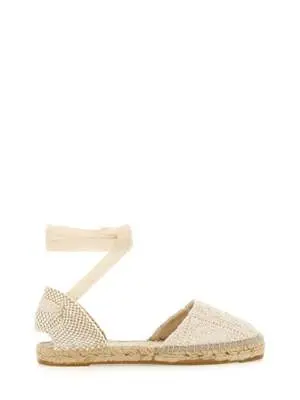 Manebí Cotton Crochet Espadrille Flats With Tie Fastening - White