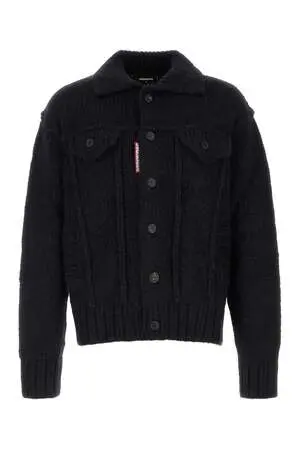 Dsquared2 Melange Knit Cardigan For In A Dark-hued Wool-blend - Blue