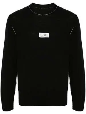 MAISON MARGIELA Long-sleeve Knit Sweater With Logo Patch - Black