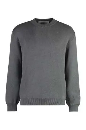 GOLDEN GOOSE Crew Neck Cotton Sweater With Contrasting Logo - Grey