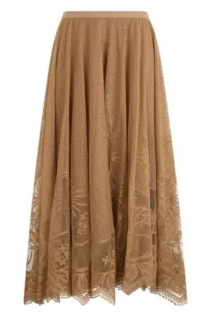 Fabiana Filippi Long Lace Skirt For - Camel