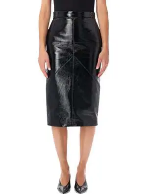 LANVIN Glossy High-waist Midi Pencil Skirt - Nero
