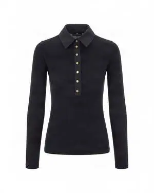 Elisabetta Franchi Fitted Long-sleeve Polo Top With Button Placket - Nero