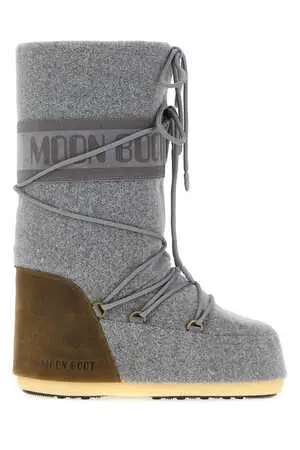 Moon Boot Icon Felt Mini Boots With Rubber Sole - Grey