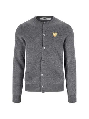 Play Comme Des Garcon Wool Sweater With Signature Heart Motif - Grey