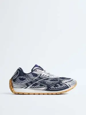 Bottega Veneta Lace-up Sneakers With Padded Logo Tongue - Blu