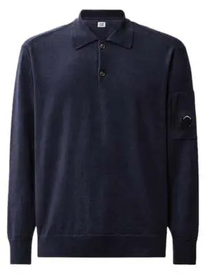 C.P. COMPANY Ribbed Polo Collar Virgin Wool Sweater Polo With Two-button Placket - Blu