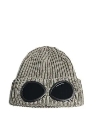 C.P. COMPANY Cuffed Ribbed Knit Beanie With Goggle Lenses, 100% Wool Made In Italy - Verde