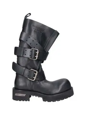 Balenciaga Leather Buckle Strap Moto Boots - Black