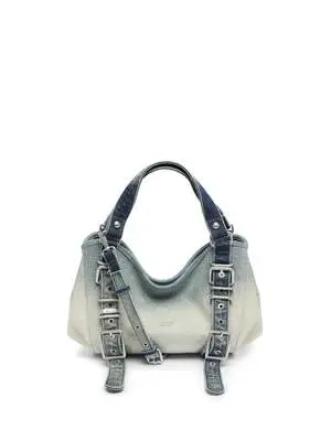 DIESEL® Crystal-embellished Denim Convertible Handbag With Expandable Sides & Metal D Logo - Blu