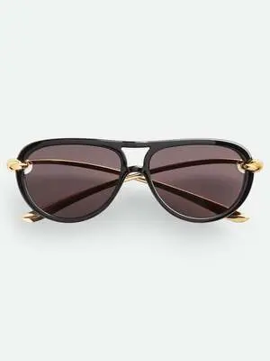 Bottega Veneta Aviator Sunglasses With Cut-out Lenses And Knot Detail - Nero