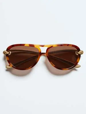 Bottega Veneta Polyamide Aviator Sunglasses With Knot-detail Cut-out Lenses - Marrone