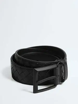 Bottega Veneta Braided Calfskin Belt With 3 Cm Width And Metal Prong Buckle - Nero