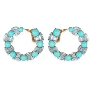 ETHO MARIA White Gold & Yellow Gold Turquoise And Blue Topaz Hoop Earrings