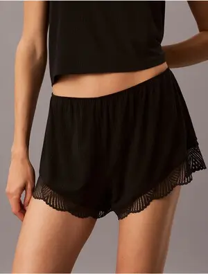 Calvin Klein Ultra Soft Modal Rib Lace Shortie - Black