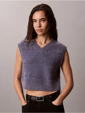 Calvin Klein Wool Blend Textured Logo Sweater Vest - Grisaille