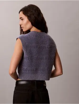 Calvin Klein Wool Blend Textured Logo Sweater Vest - Grisaille